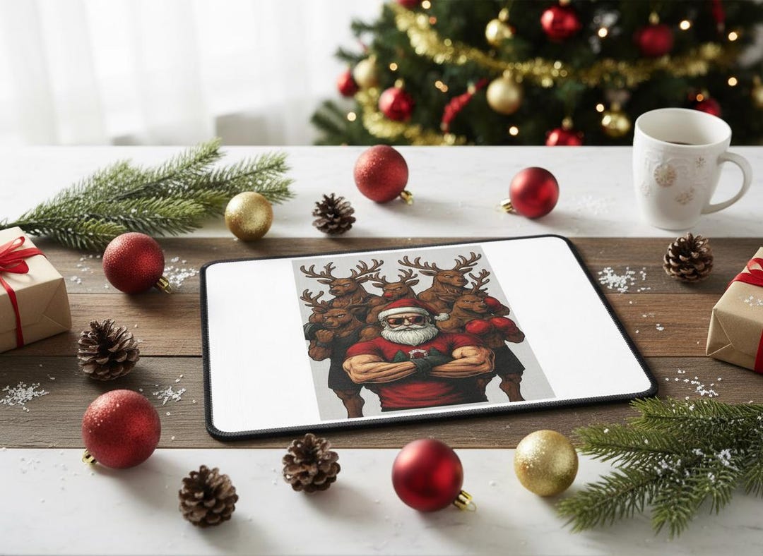 Muscle Santa Reindeer Desk Mat, Gamer Christmas Gift - Etsy