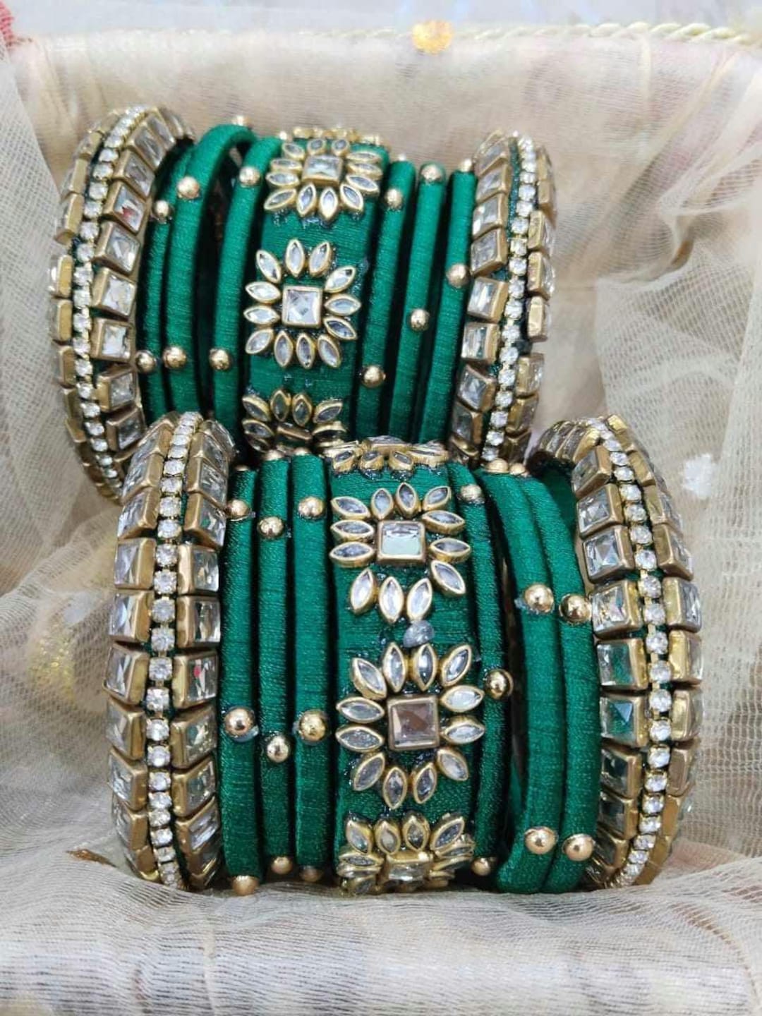 Silk Thread Kundan Bangles Set: Stone Studded Indian Jewelry - Etsy