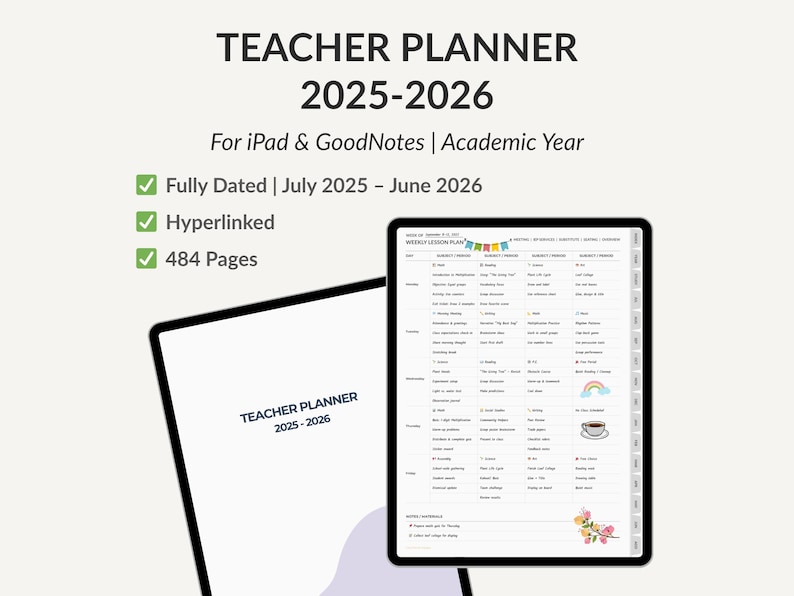 2025 2026 Teacher Digital Planner for Ipad, Academic Year Goodnotes PDF ...