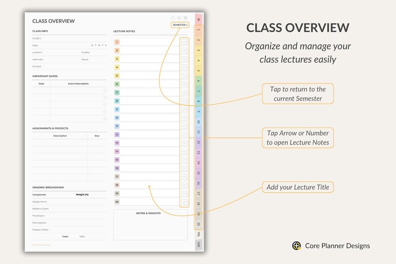 Digital Lecture Notebook (semester, Class, Lecture, Notes, Stickers) - Etsy