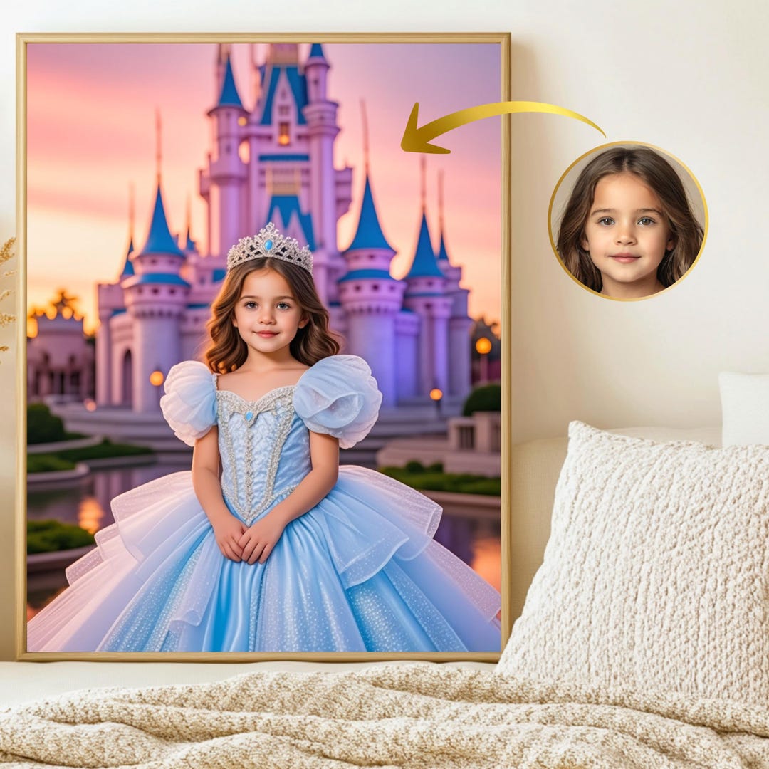 Personalized Princess Portrait – Individual Child Portrait in a Blue ...