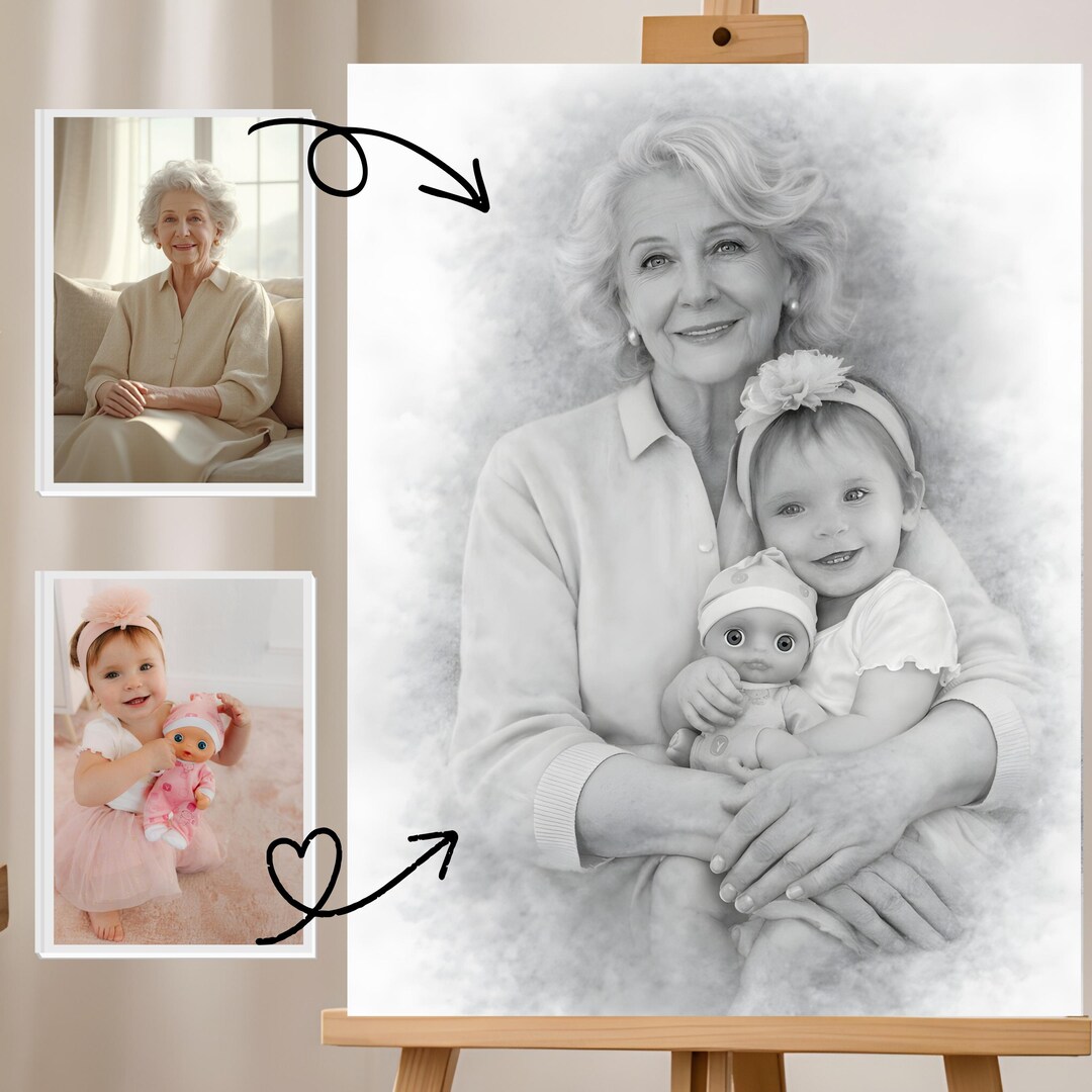 Custom Memorial Portrait From Photos – Personalized Remembrance Artwork ...