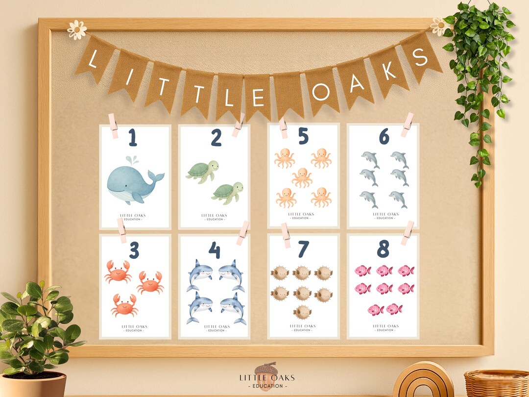 Ocean Number Flashcards 1–20 | Printable Preschool & EYFS Cards | Ocean ...