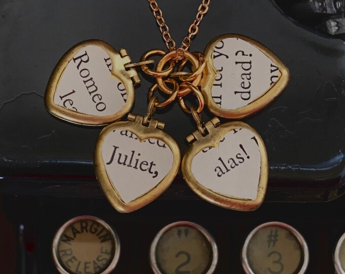Romeo & Juliet Locket Necklace, Four Heart Locket Necklace, Shakespeare ...