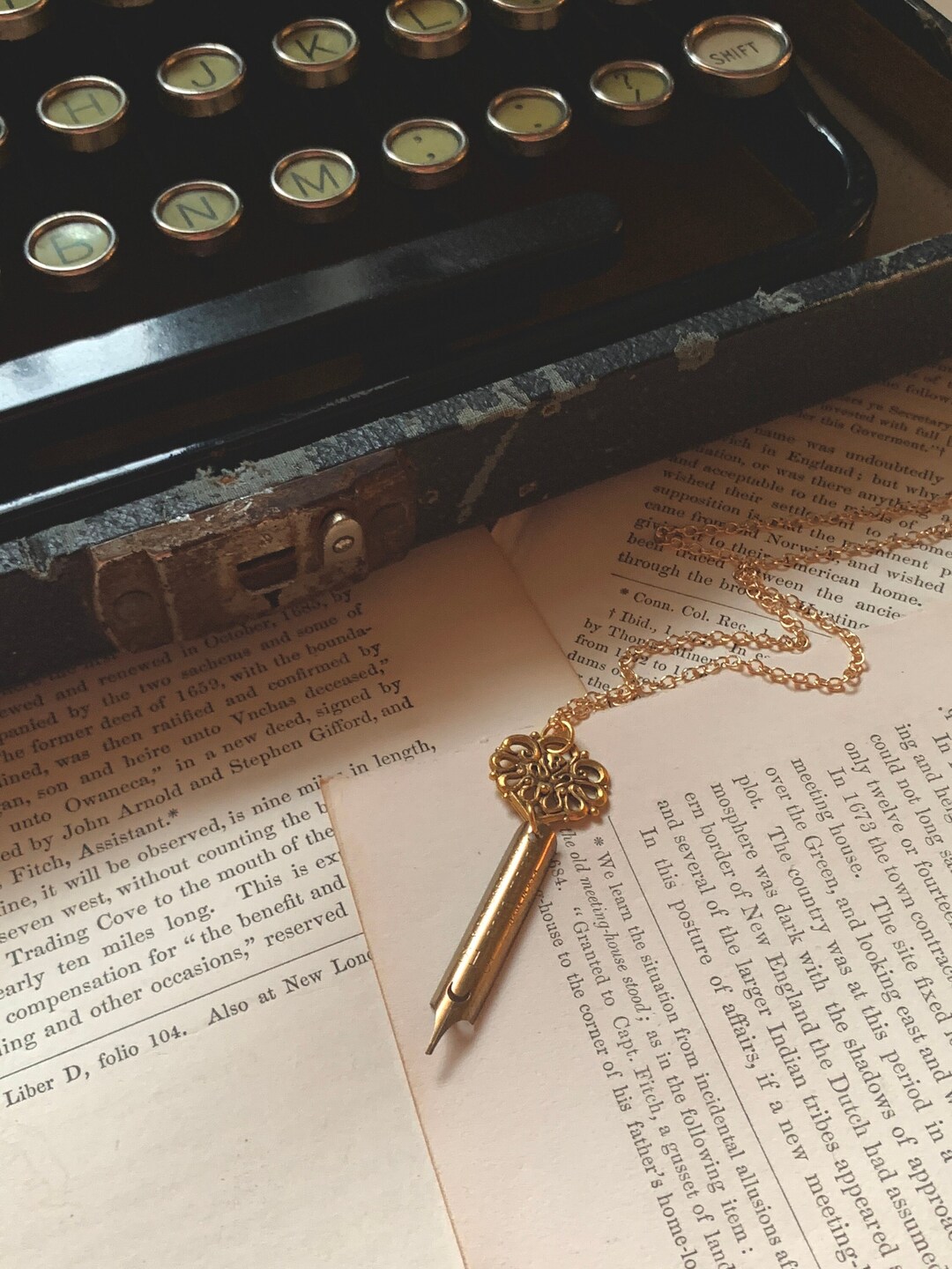 Gold Tone Brass Vintage Fountain Pen Necklace, Pen Nib Necklace ...