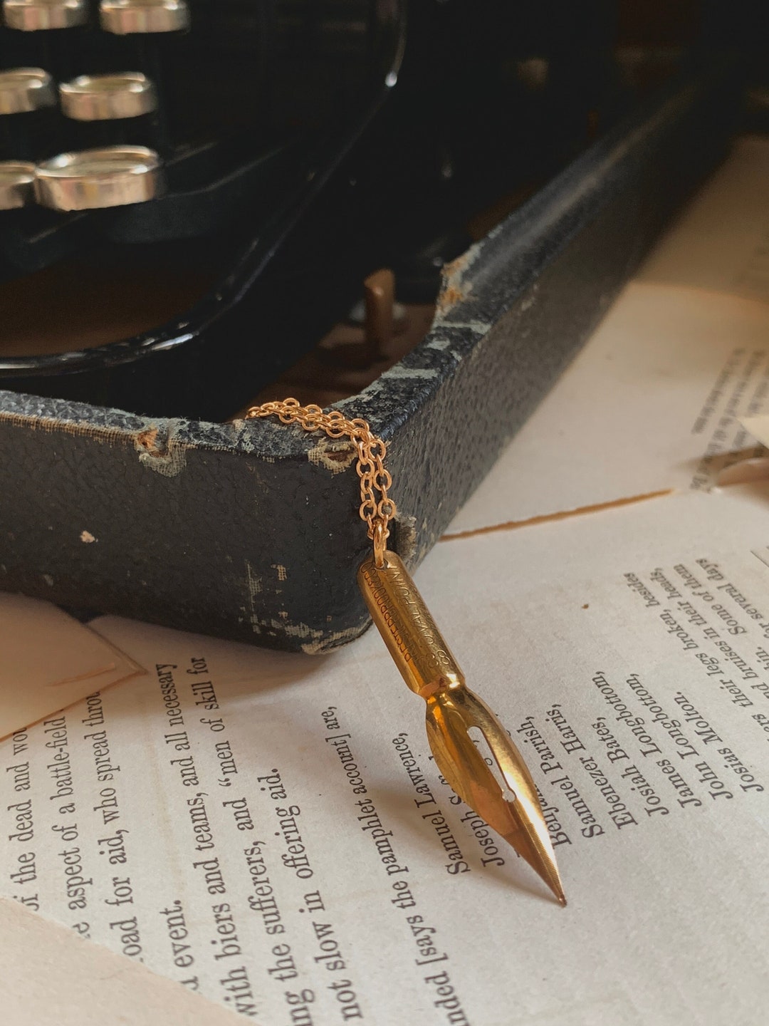 Gold Plated Vintage Fountain Pen Necklace, Pen Nib Necklace, Fountain ...