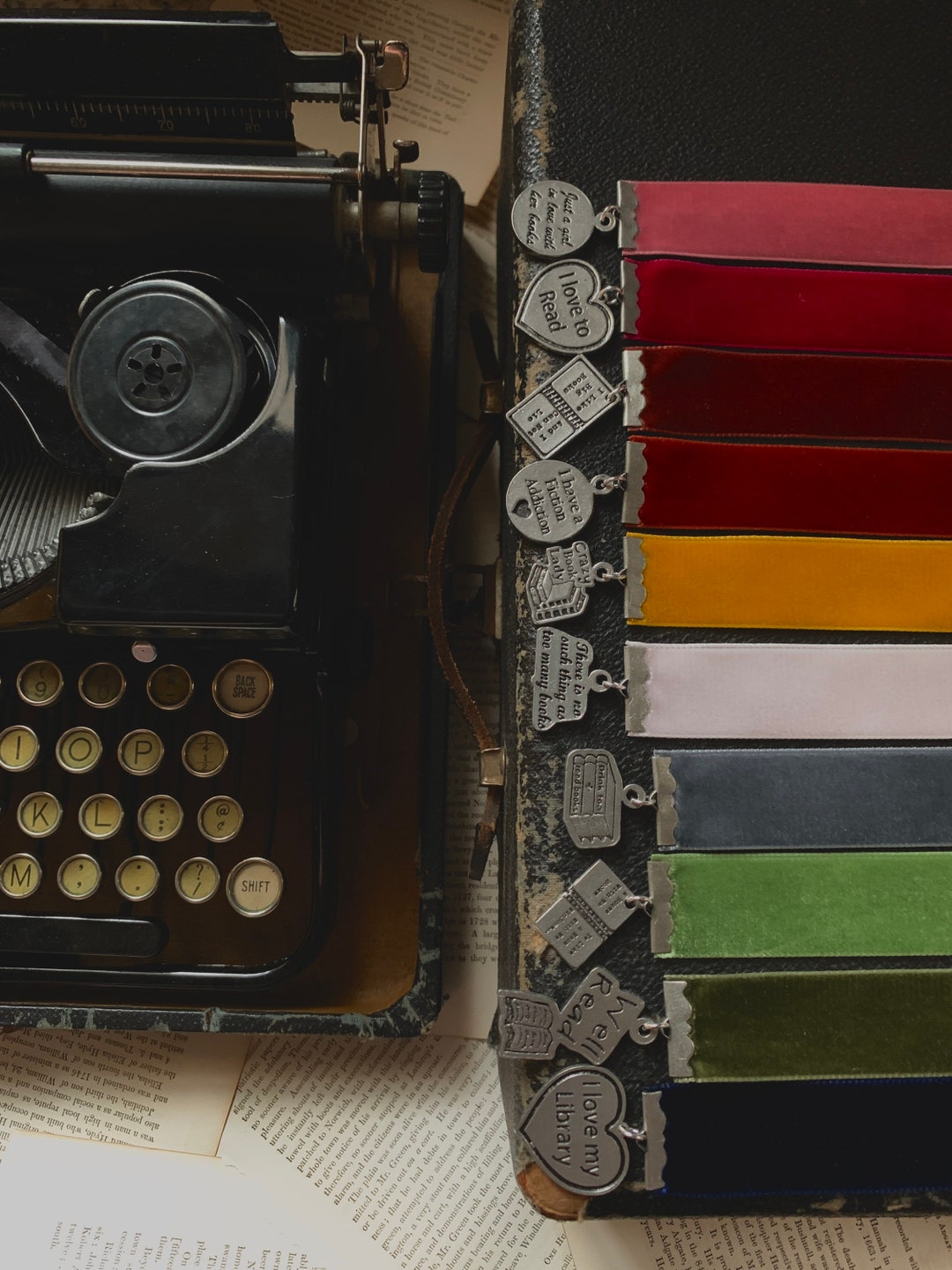 Velvet Ribbon Bookmark With Bookish Charms, Velvet Bookmark, Reader ...