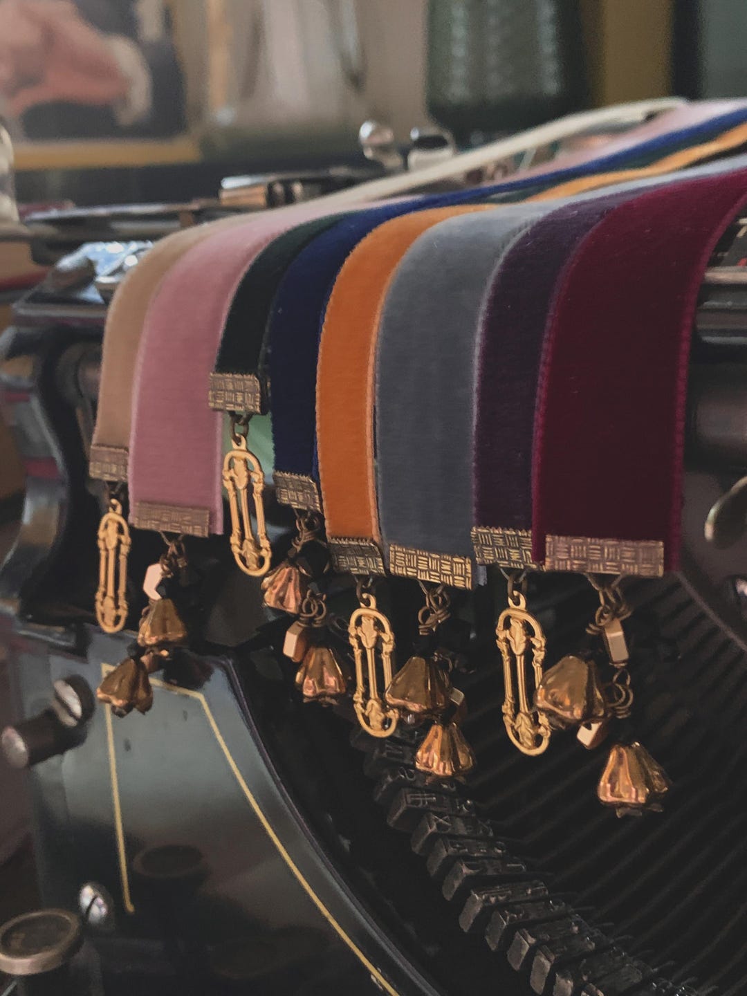 Velvet Ribbon Bookmarks With Intricate Brass Stamping and Golden Floral ...