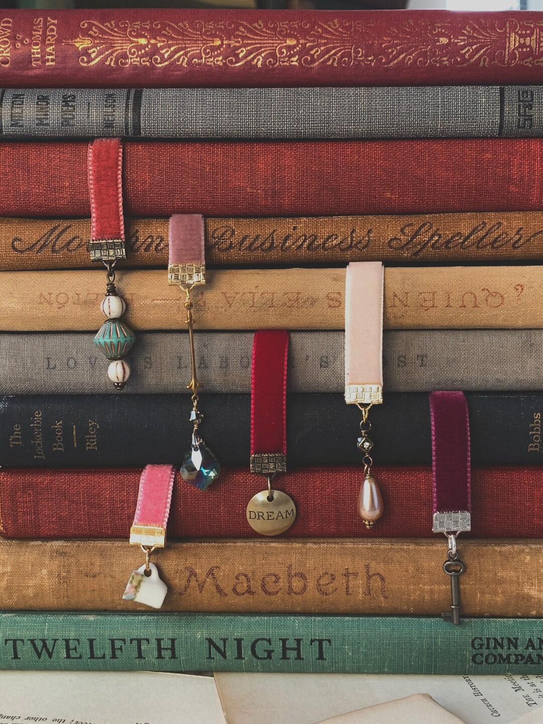 Velvet Ribbon Bookmark With Charms, Velvet Bookmark, Reader Gift ...