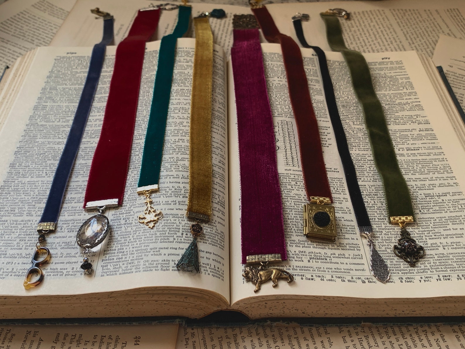 Velvet Ribbon Bookmark With Charms, Velvet Bookmark, Reader Gift ...