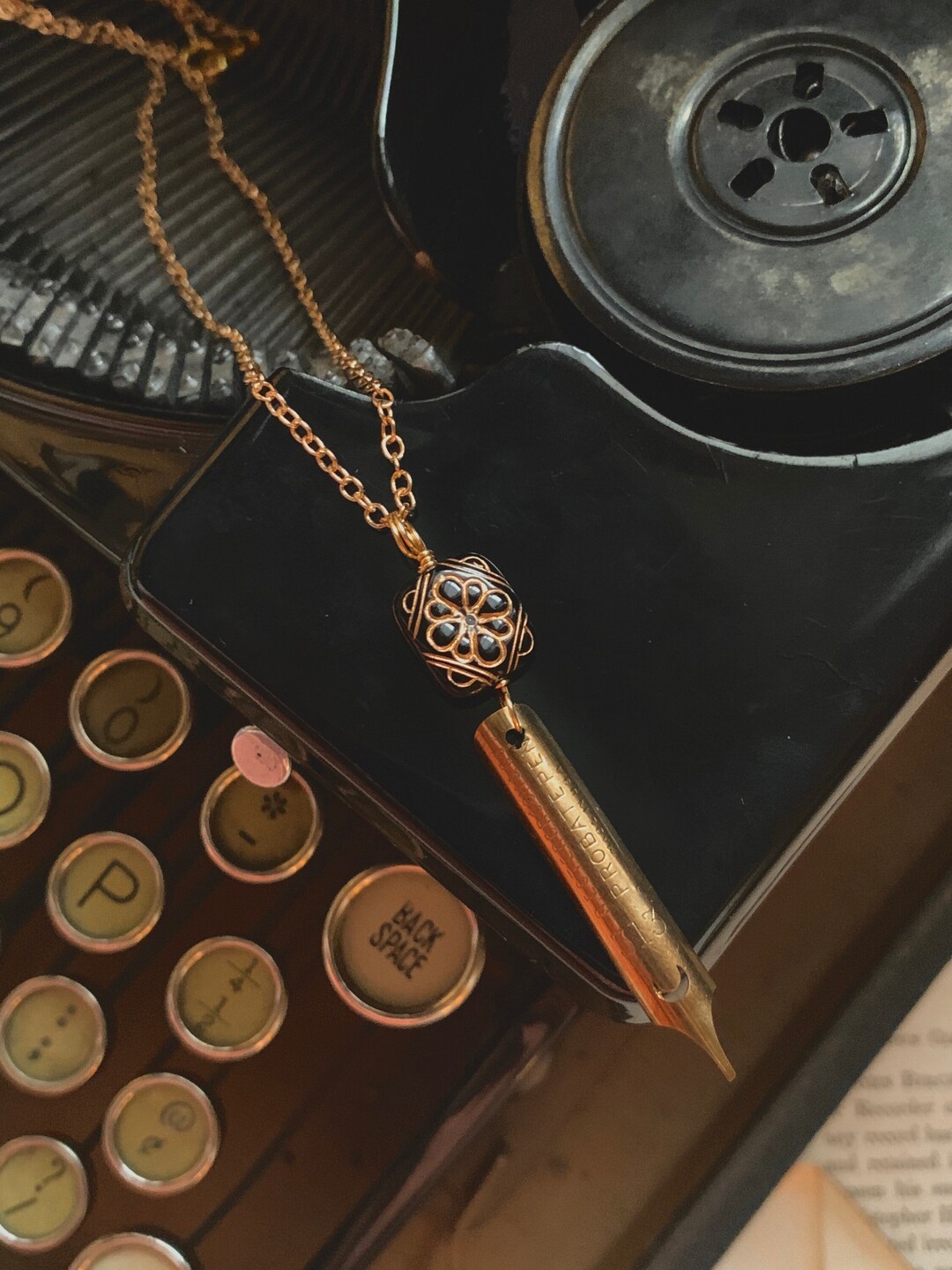 Gold Tone Brass Vintage Fountain Pen Necklace, Pen Nib Necklace ...