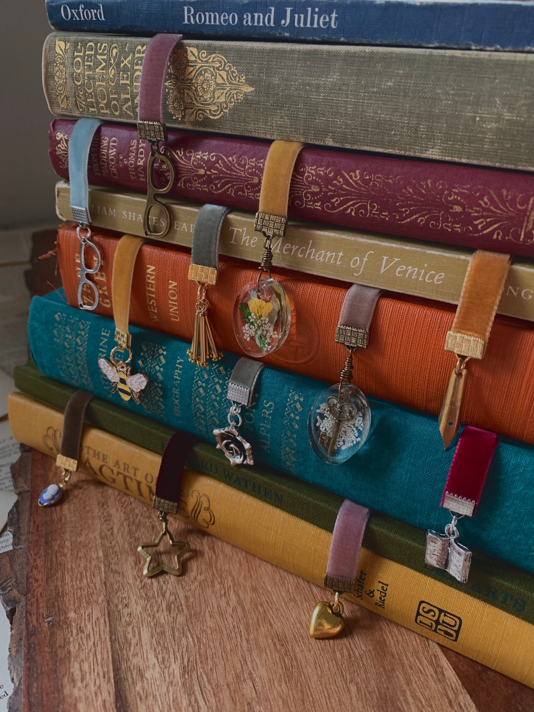 Velvet Ribbon Bookmark With Charms Velvet Bookmark Reader - Etsy