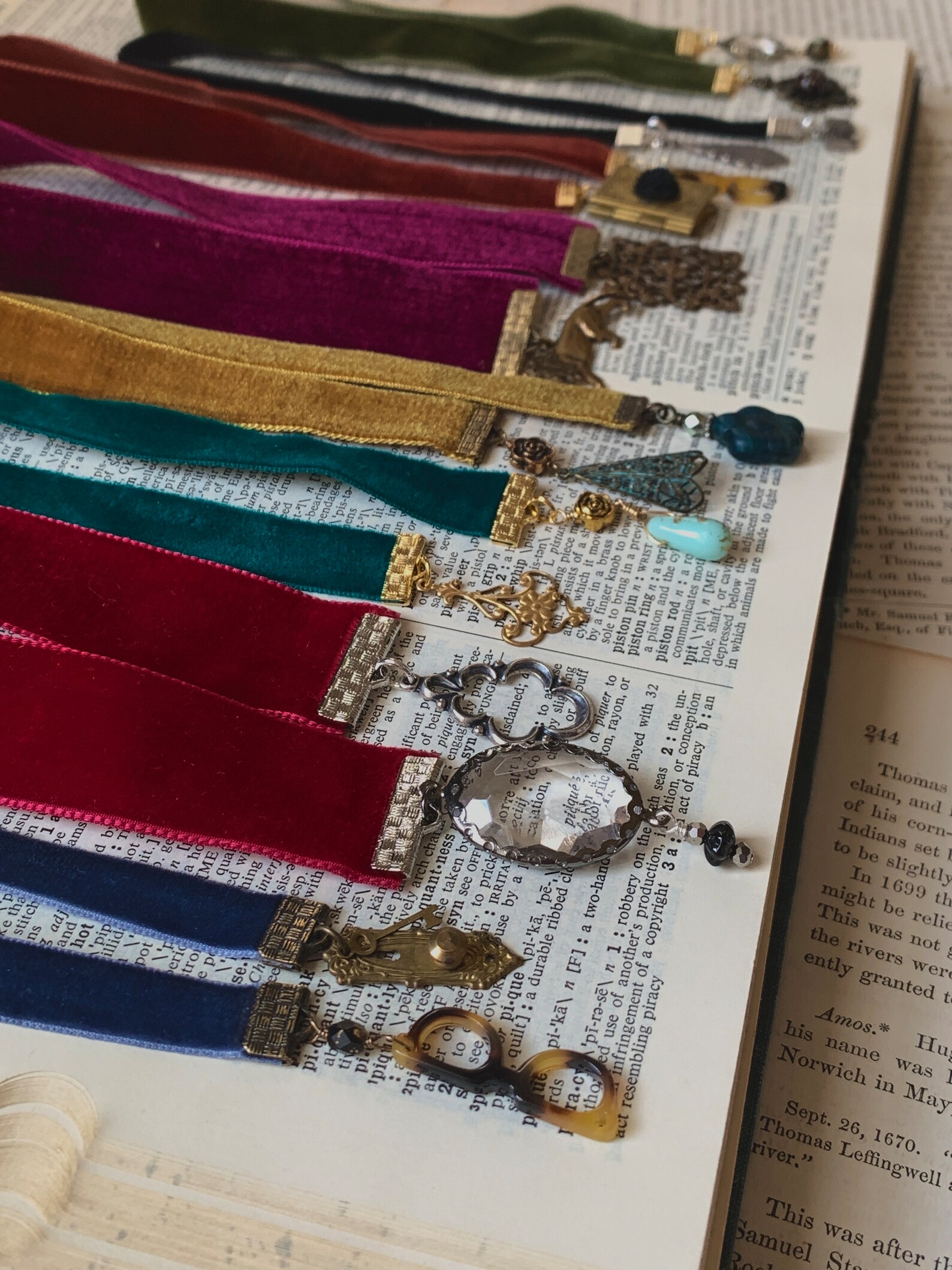 Velvet Ribbon Bookmark With Charms, Velvet Bookmark, Reader Gift ...