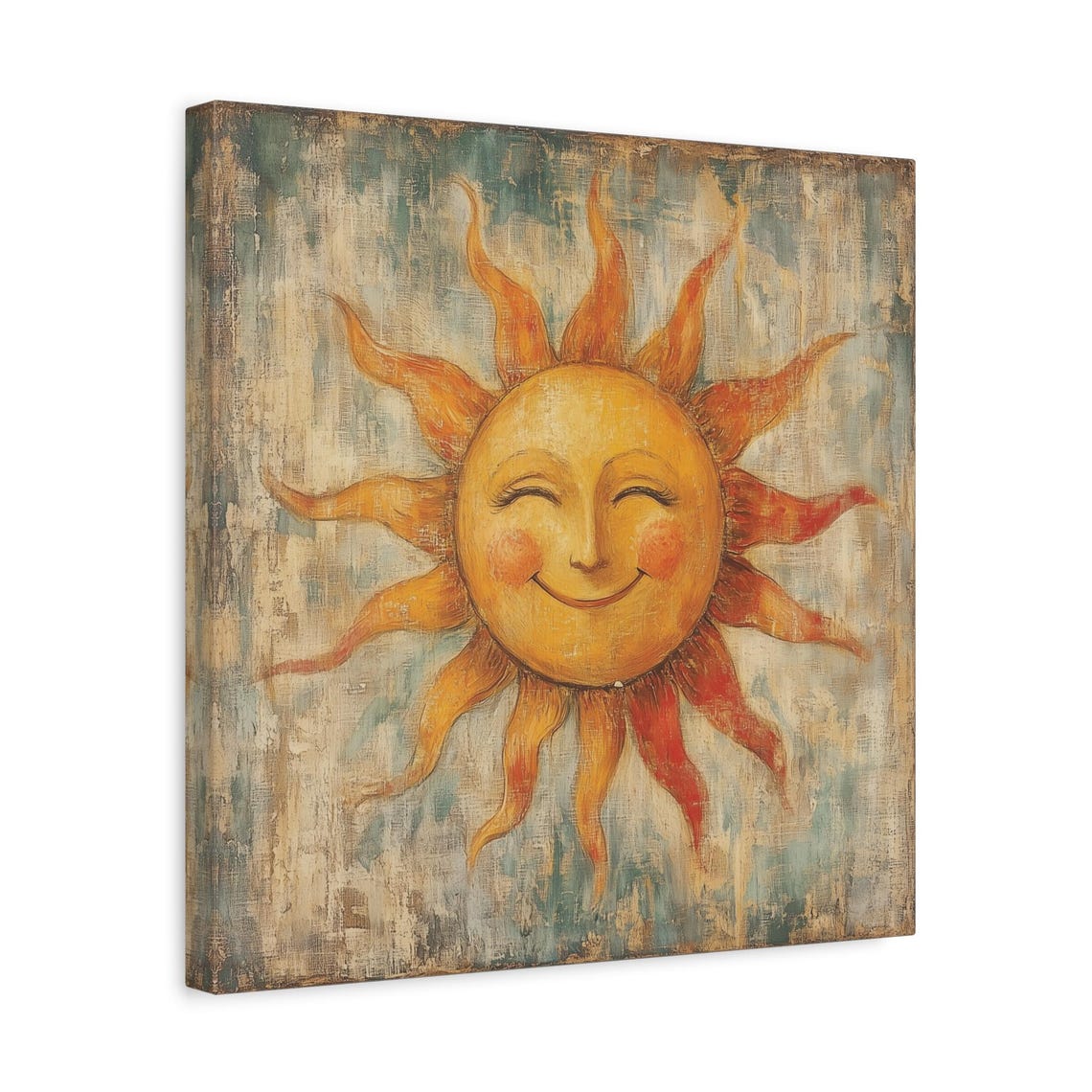 Smiling Sun Canvas Art, Vintage Style Sun Wall Art, Boho Celestial Sun ...