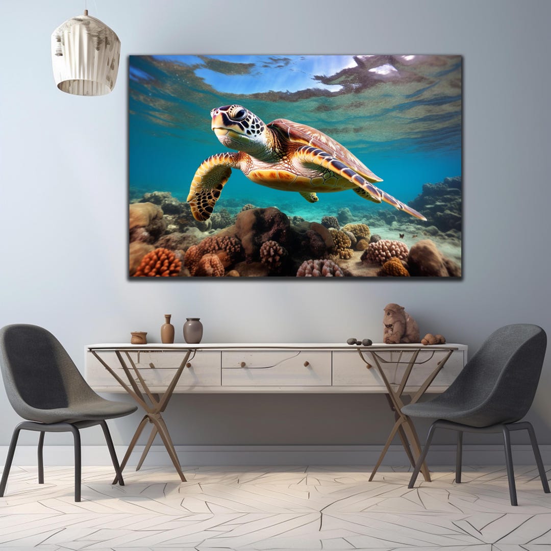 Sea Turtle Wall Art, Turtle Wall Decor, Ocean Glass Print, Animal Wall ...