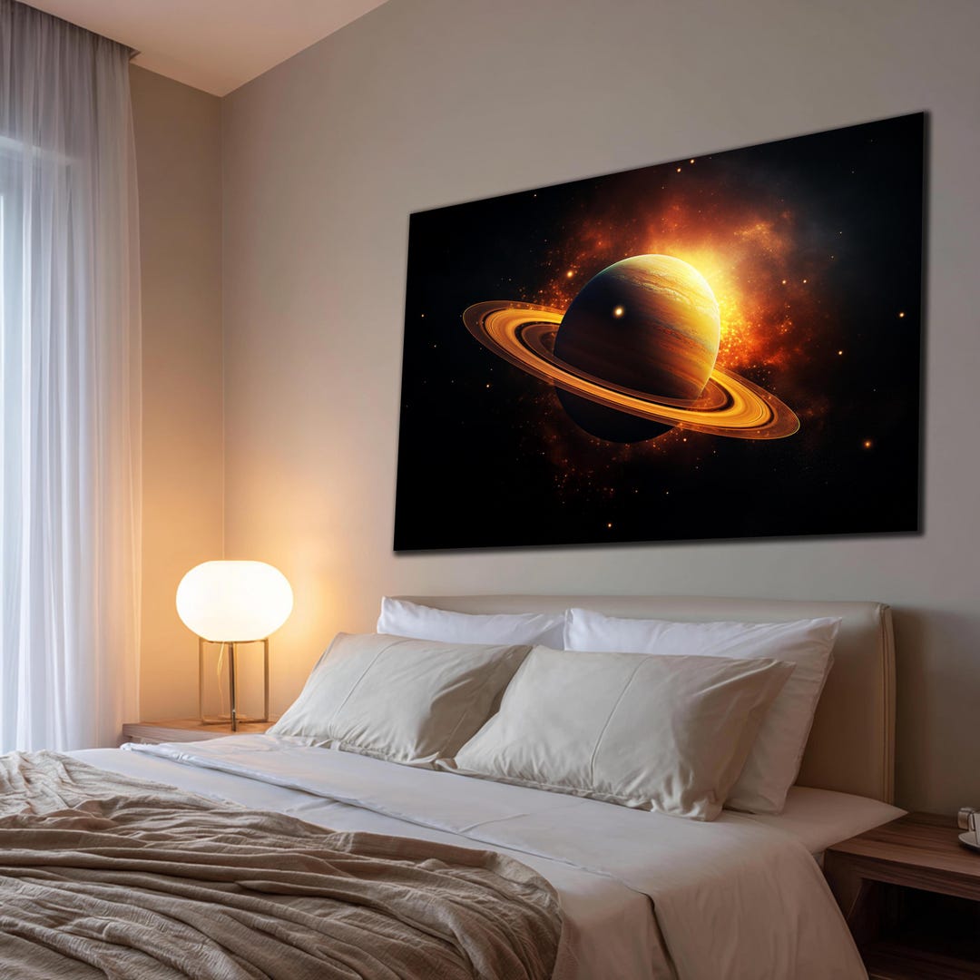 Planet Glass Wall Art-saturn Tempered Glass Art-abstract Glass Print ...