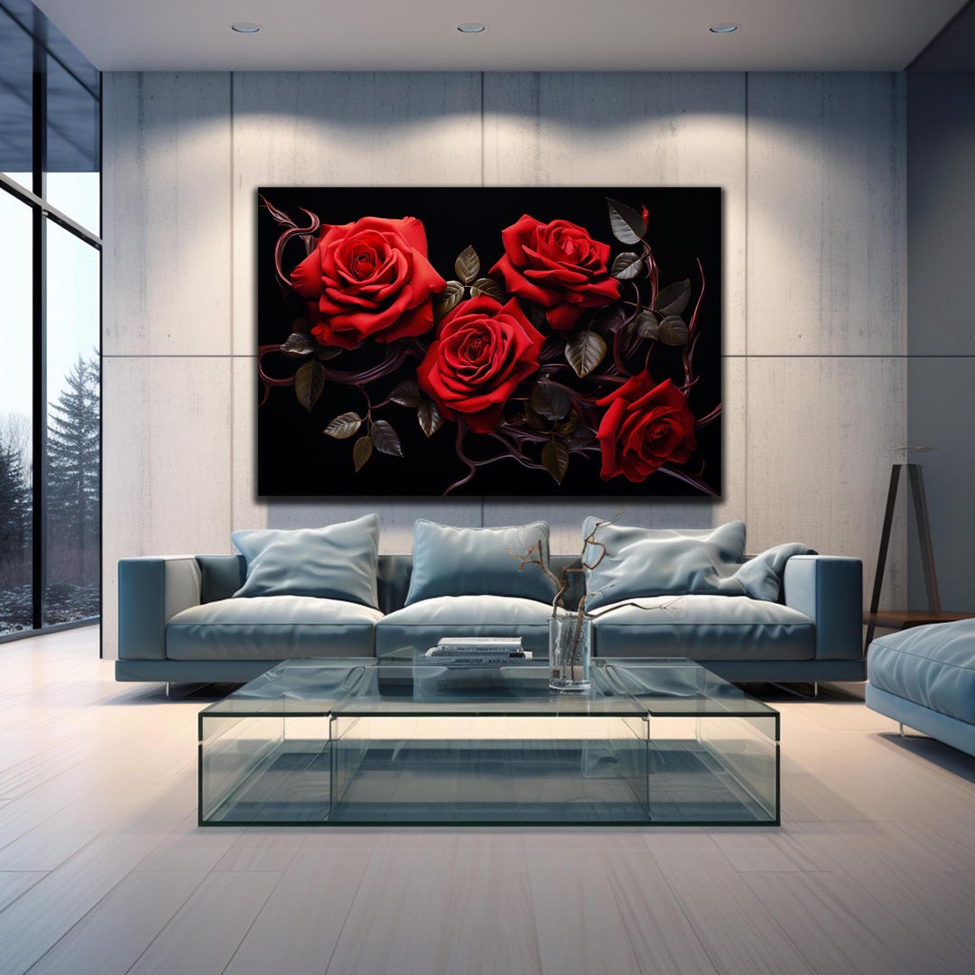 Red Rose Wall Decor, Red Rose Glass Wall Art, Natural and Vivid Wall ...