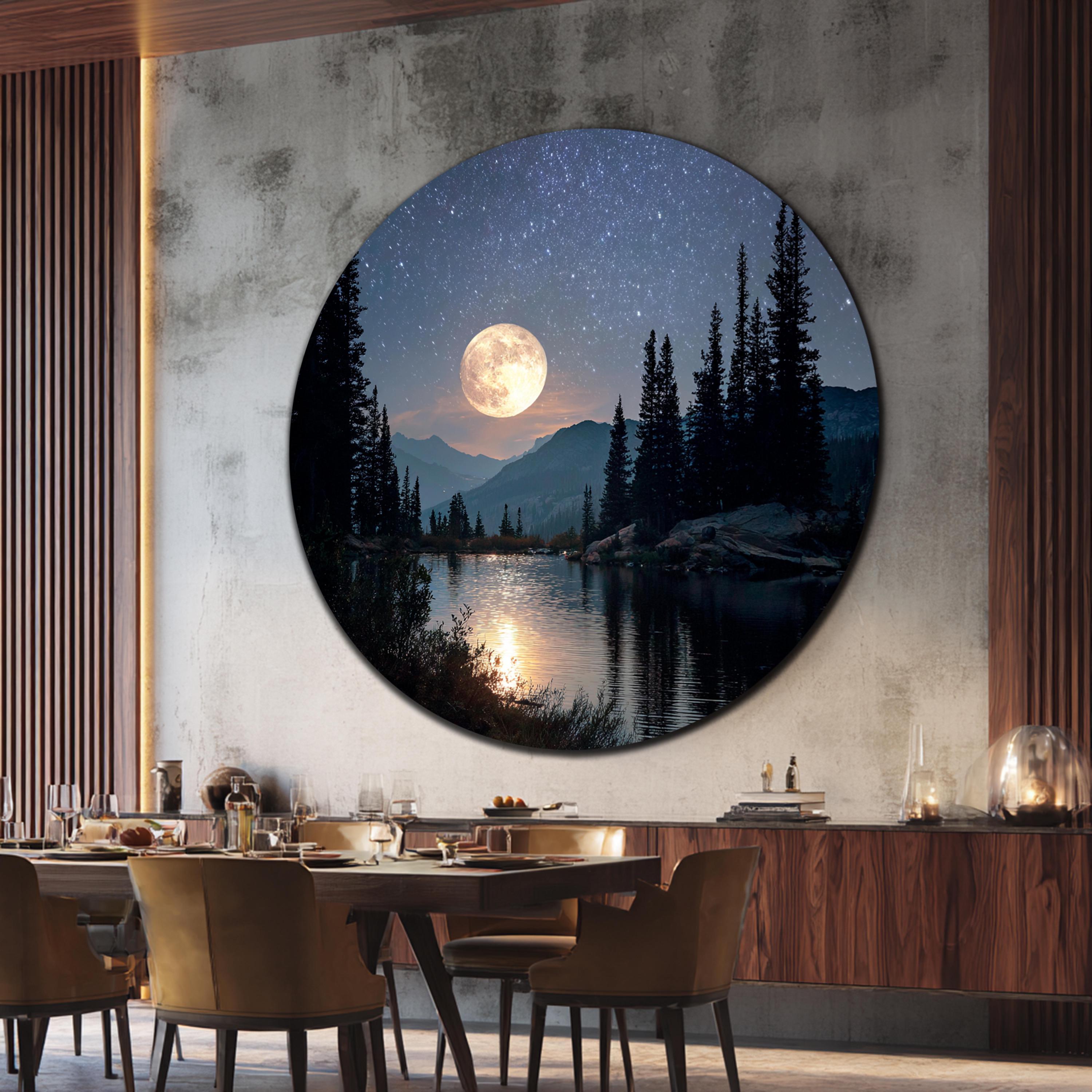 Lake Scenery Round Wall Decor, Moon Circle Glass Art, Natural Glass ...
