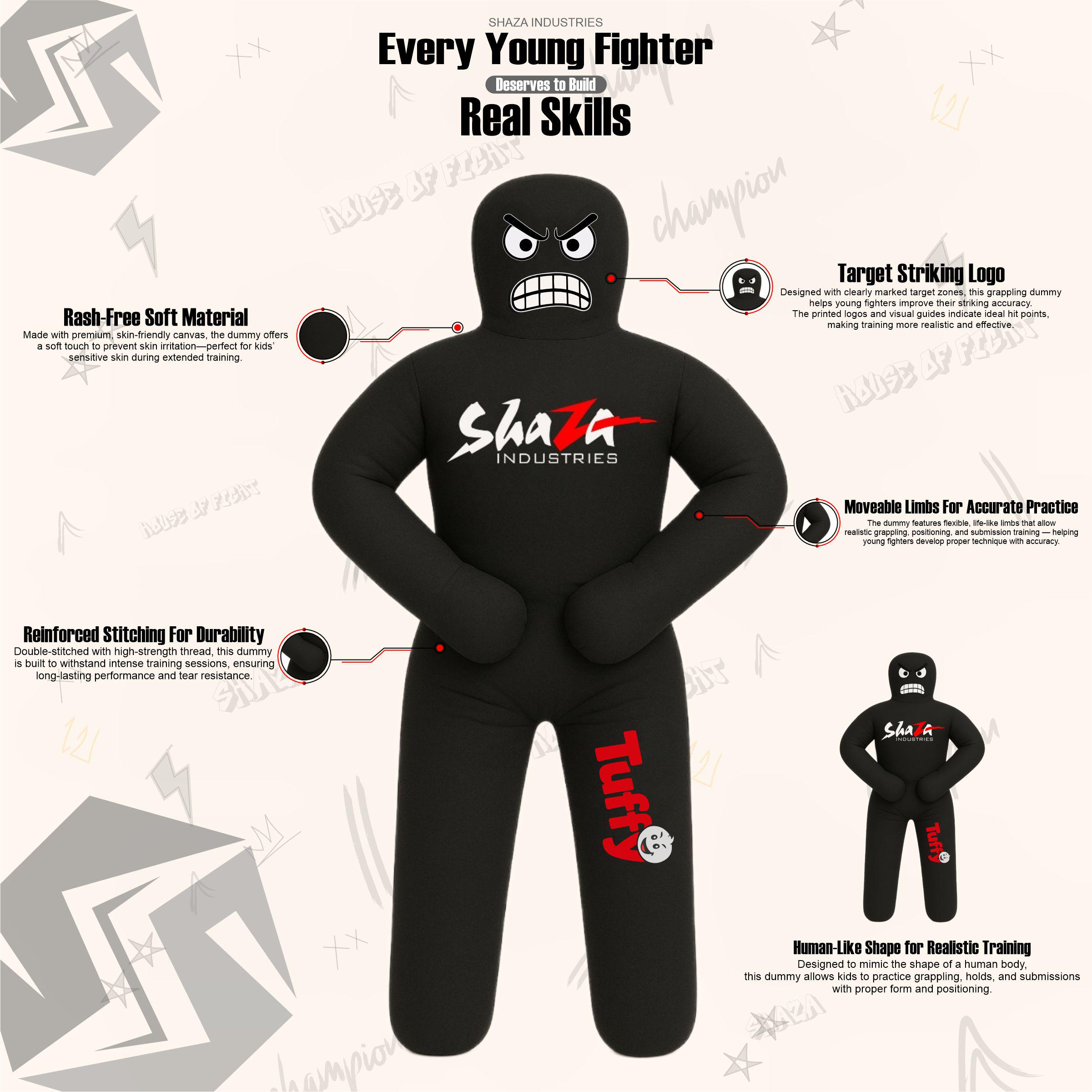 Tuffy Kids Wrestling Dummy Unfilled Canvas Training Partner for Martial ...