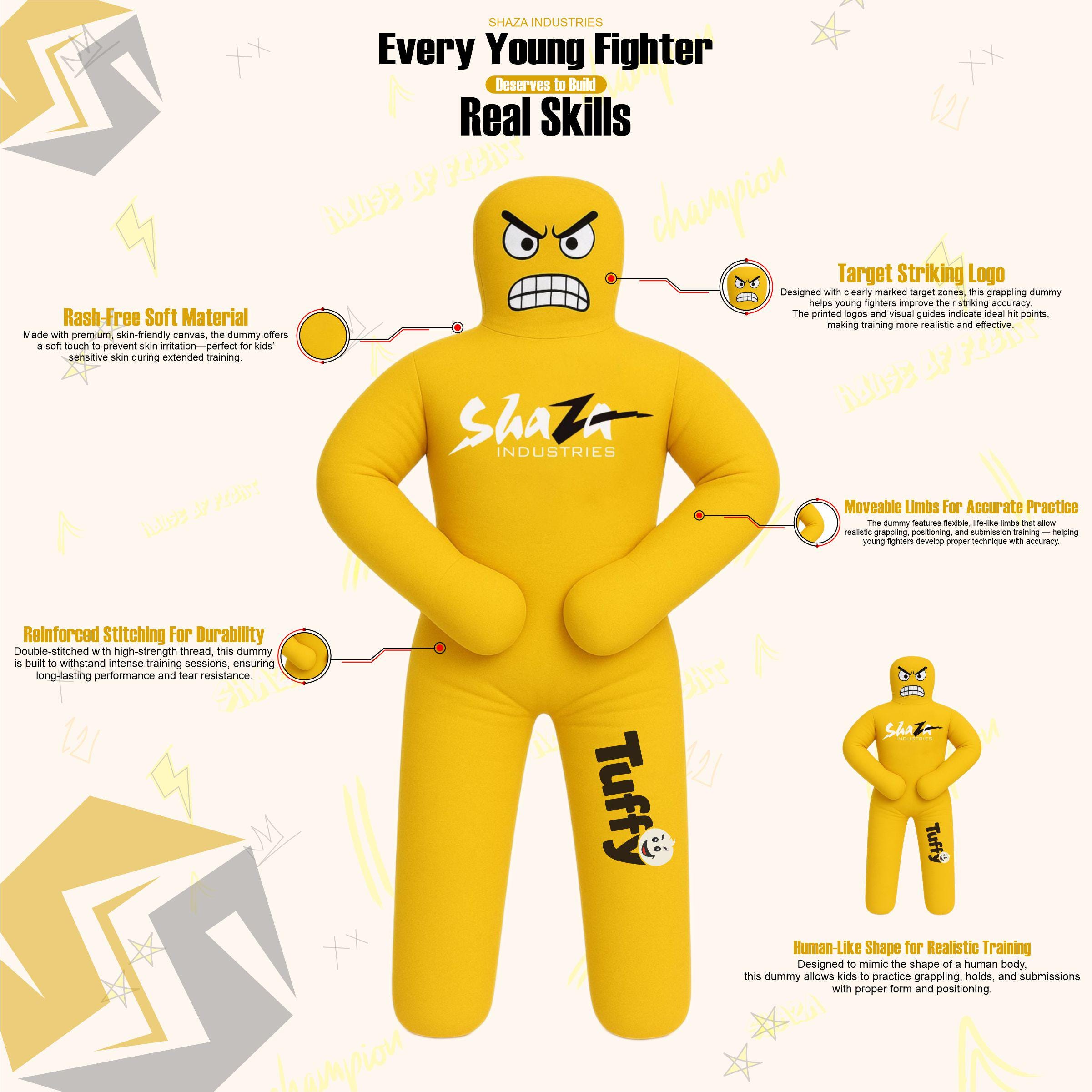 Tuffy Kids Wrestling Dummy Unfilled Canvas Training Partner for Martial ...