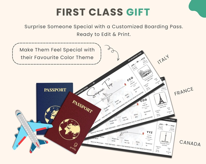 Editable Surprise Boarding Pass, Board Pass, Canva Boardingpass ...