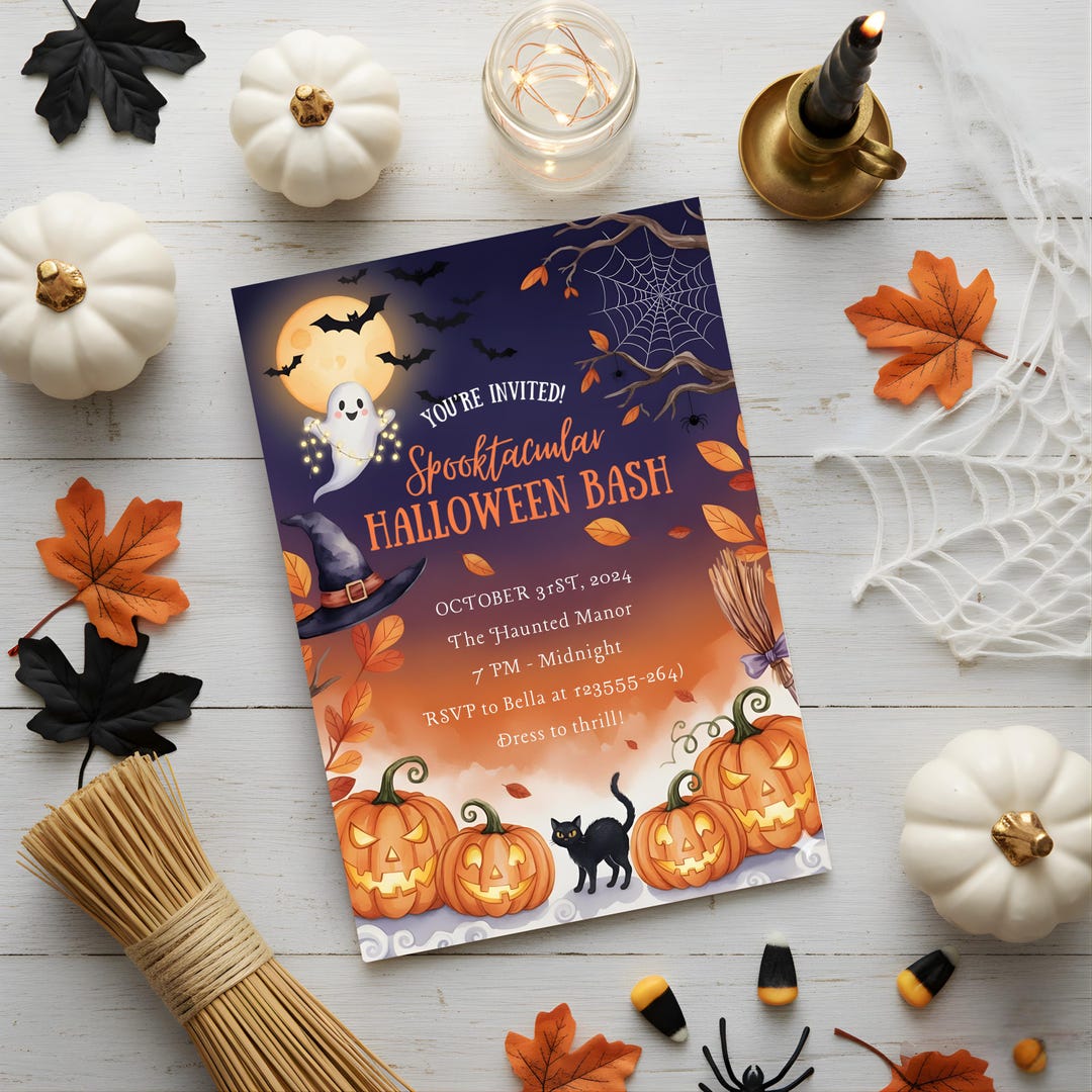 Printable Halloween Custom Party Invite, Editable Spooky Pumpkin ...