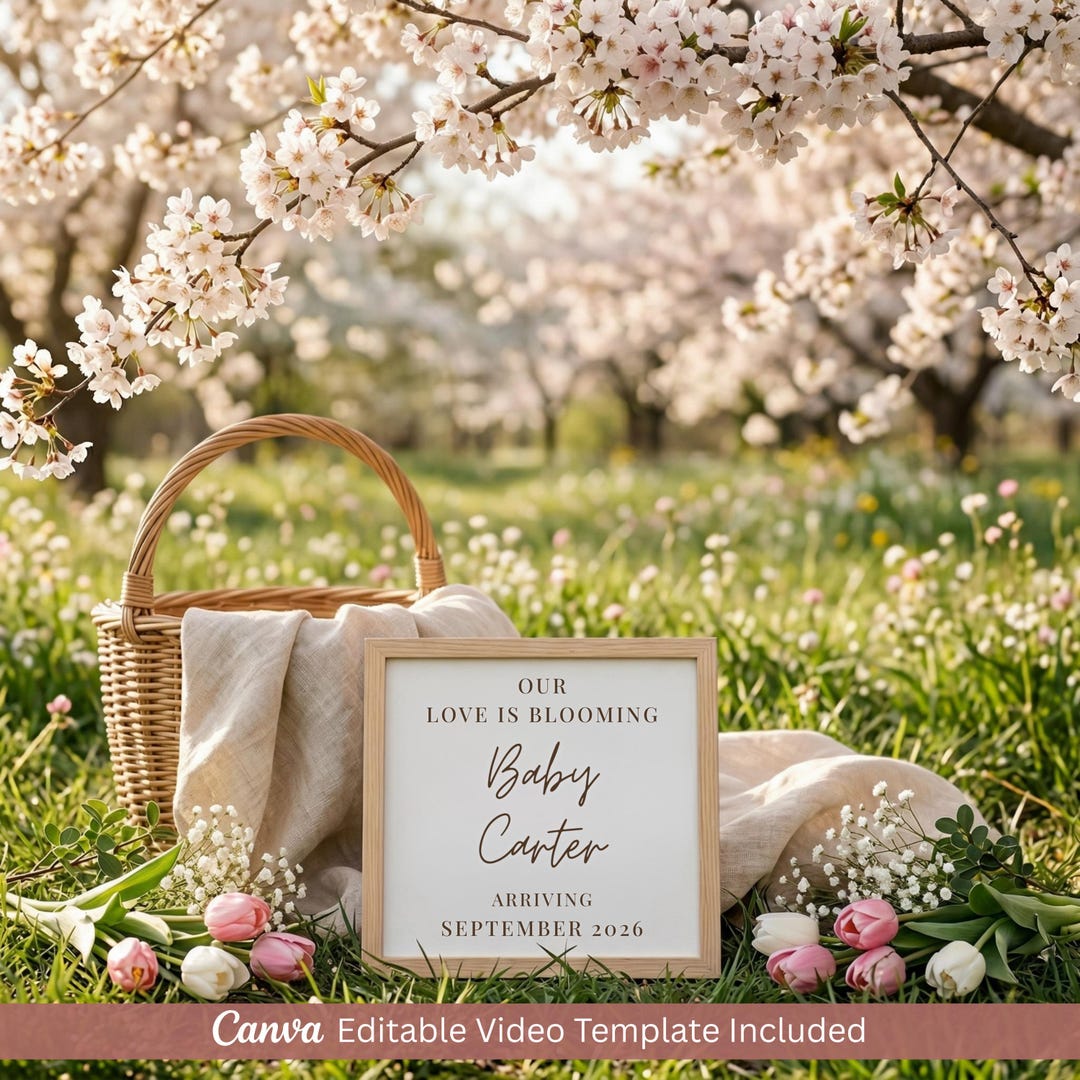 Editable Spring Pregnancy Announcement Video Canva Template, Floral ...