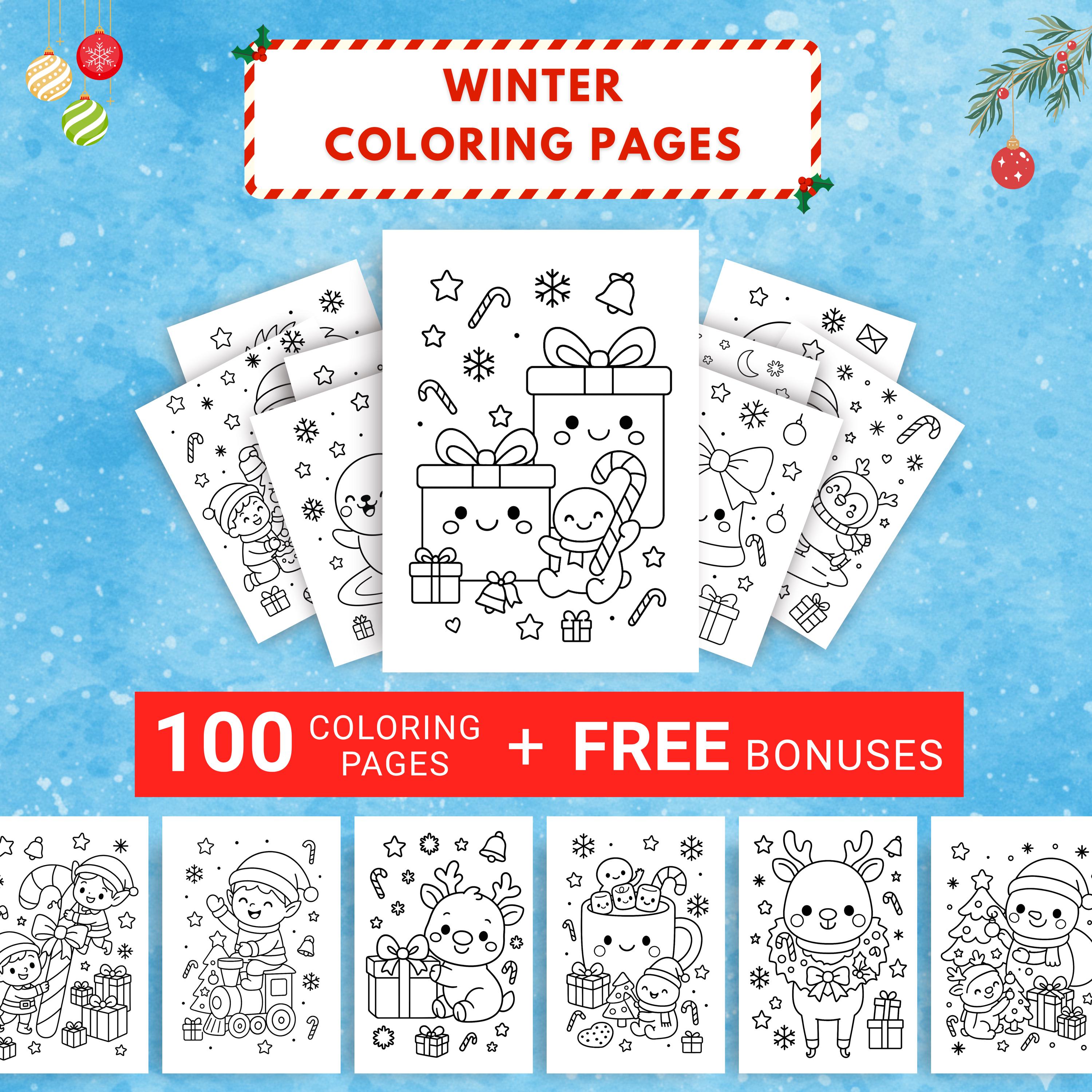 100 Winter Coloring Pages, Winter Coloring Book, Kids Winter Activities ...