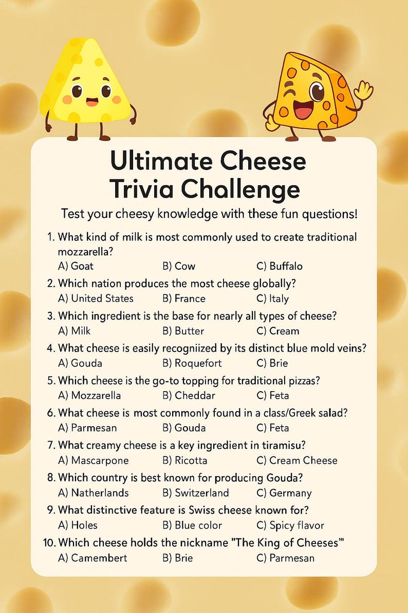Cheese Trivia Game, Ultimate Cheese Quiz, Office Party Game, Classroom ...