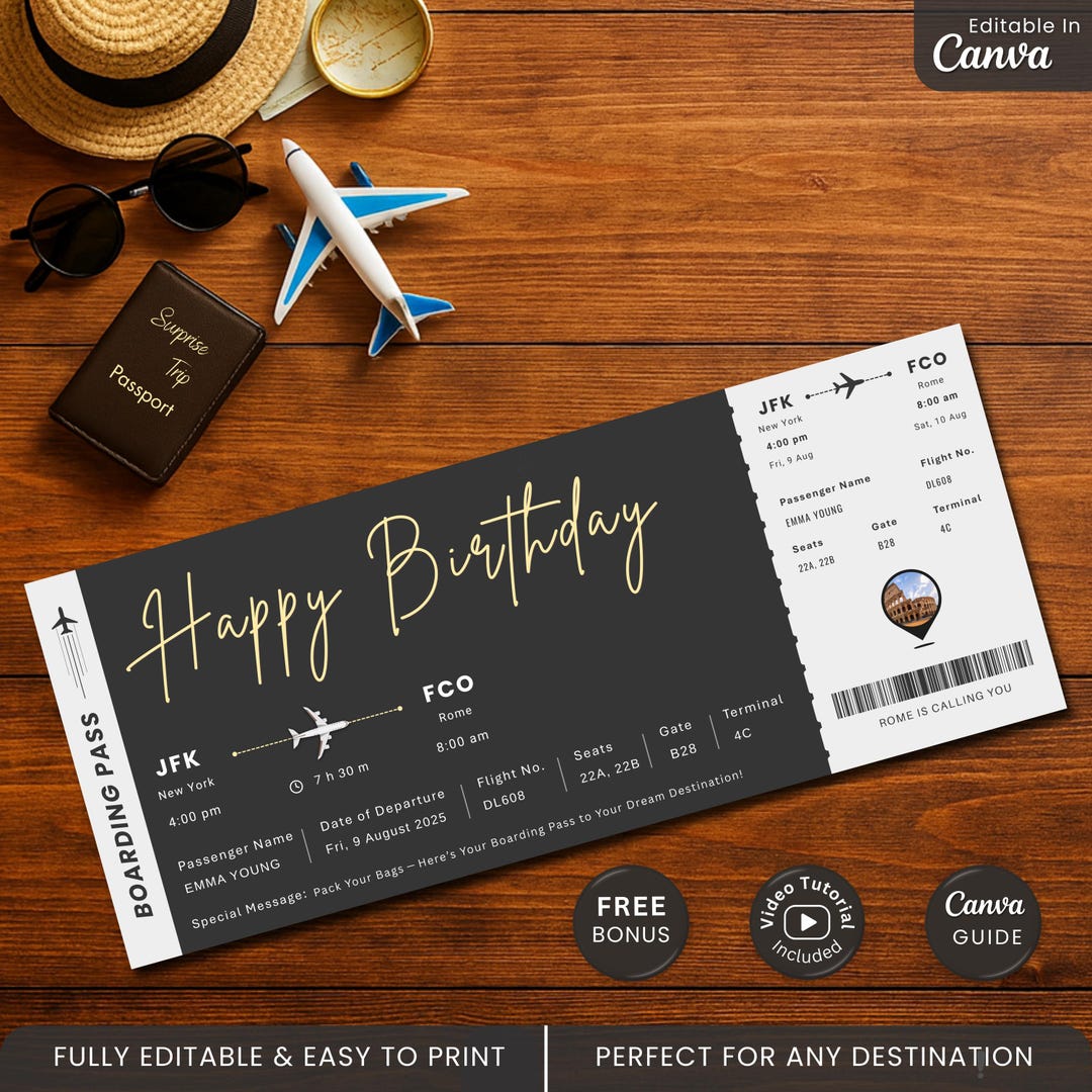 Editable Birthday Boarding Pass Template, Printable Surprise Trip ...