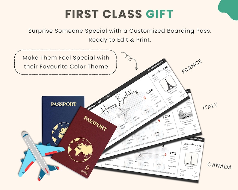 Birthday Airplane Ticket Printable, Board Pass, Boarding Passes ...