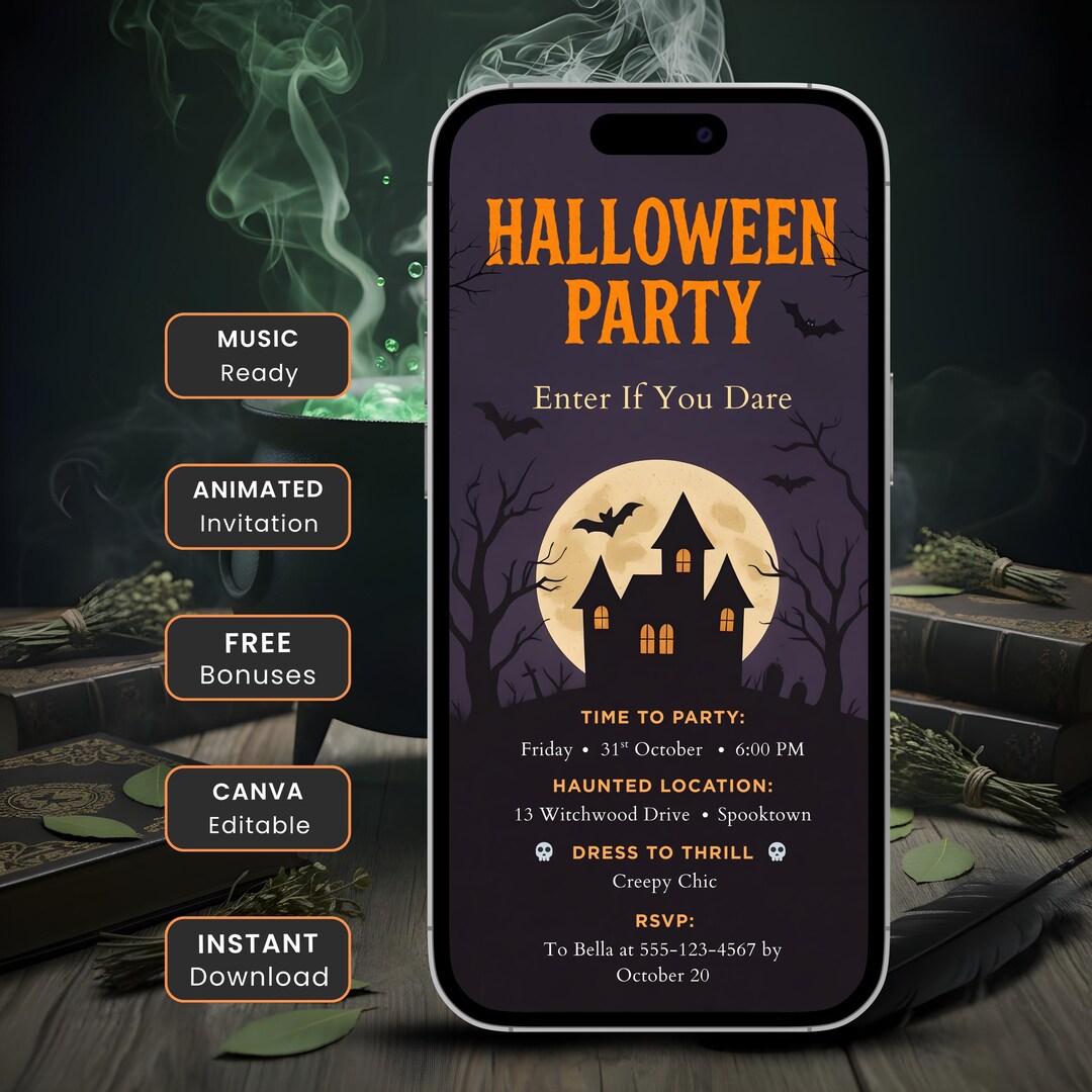 Editable Halloween Party Invitation, Digital Halloween Party Video ...