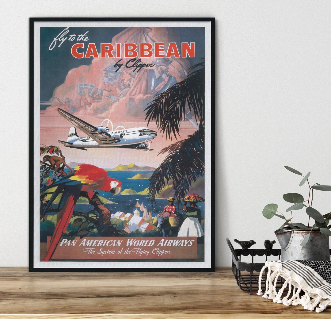 Vintage Pan Am Caribbean Travel Poster, Retro Airplane Art Print ...