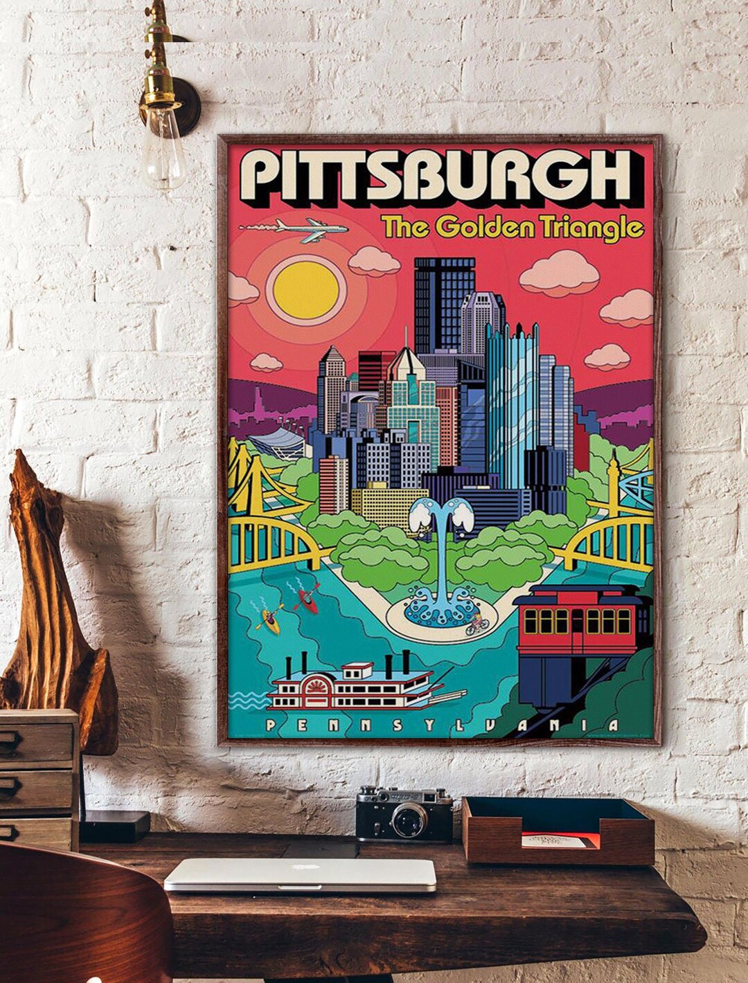 Pittsburgh Golden Triangle Canvas, Pennsylvania Skyline, City Bridges ...