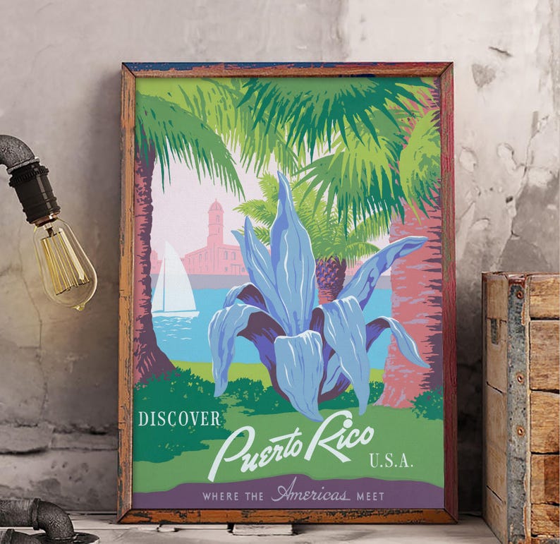 Vintage Puerto Rico Travel Poster, Discover Caribbean Island Art Print ...