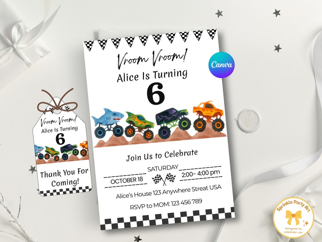 Truck Birthday Invitation: Editable Canva Template (digital Download ...