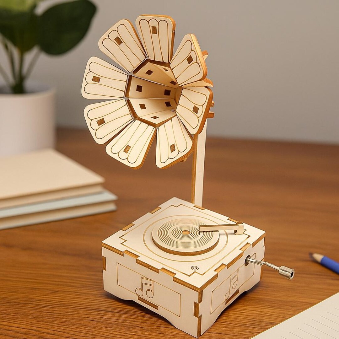 Wooden DIY Gramophone Music Box Model (vintage Hand-cranked Music Box ...