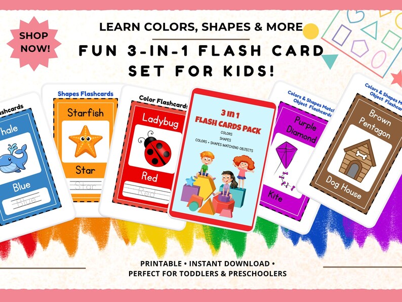 ESL Colors & Shapes Flashcards: Printable Kids Matching Game (PDF ...