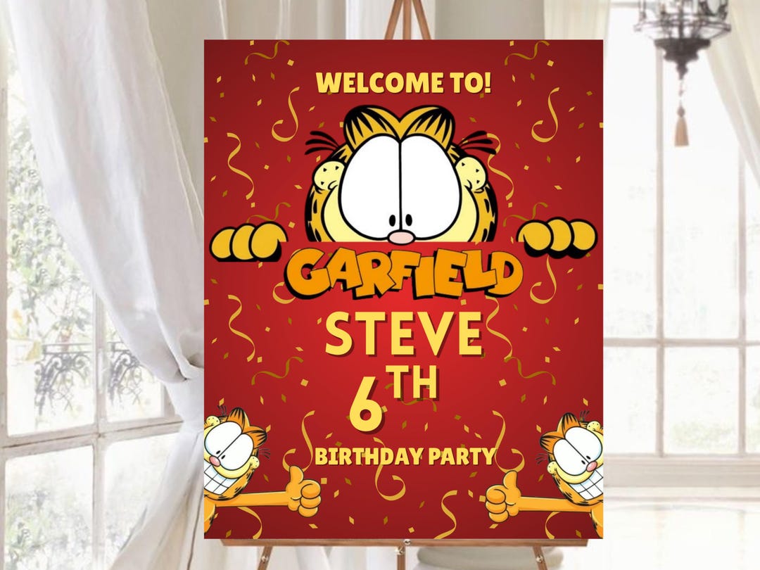 Garfield Birthday Welcome Sign Bundle | Editable Party Sign 4 Sizes ...