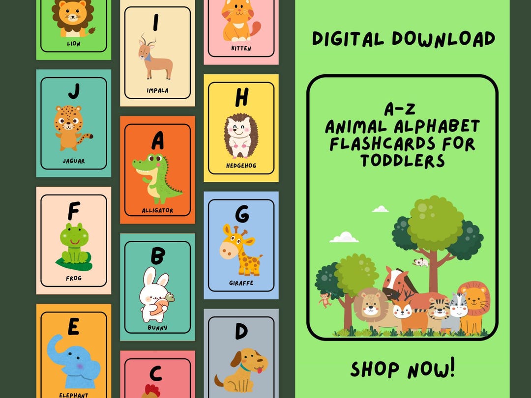 Animal Alphabet Flashcards A-Z: Printable Learning Cards (digital ...