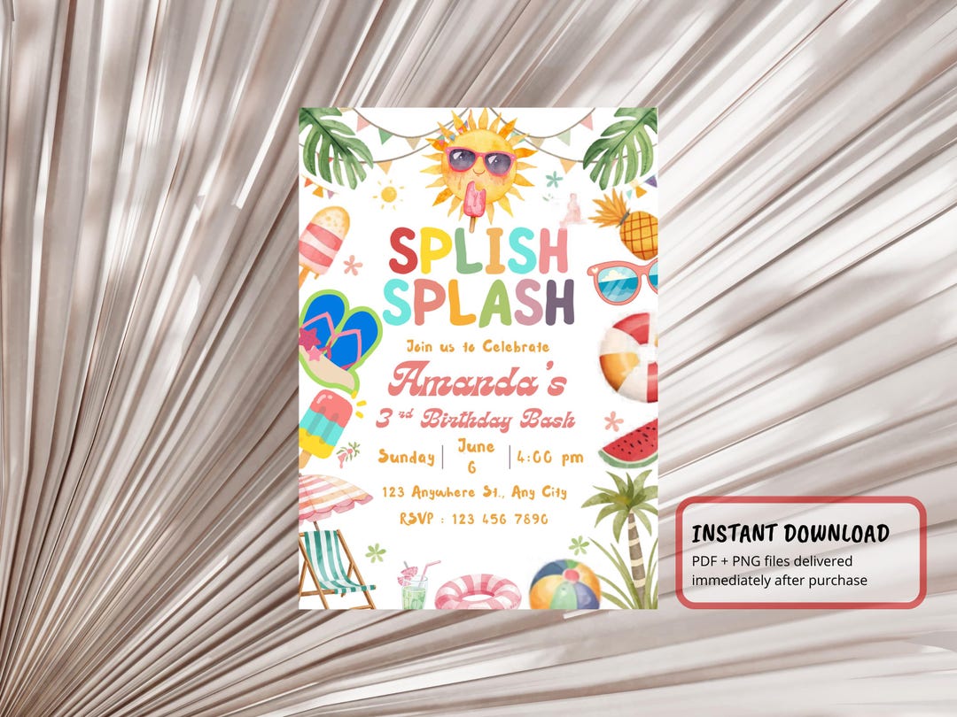 Splish Splash Birthday Invitation Bundle, Pool Party Invite, Summer ...