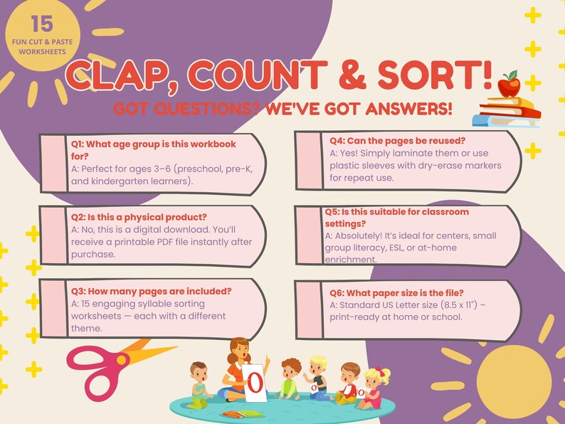 Syllable Sorting Workbook: Prek Literacy Cut & Paste Activities (PDF ...