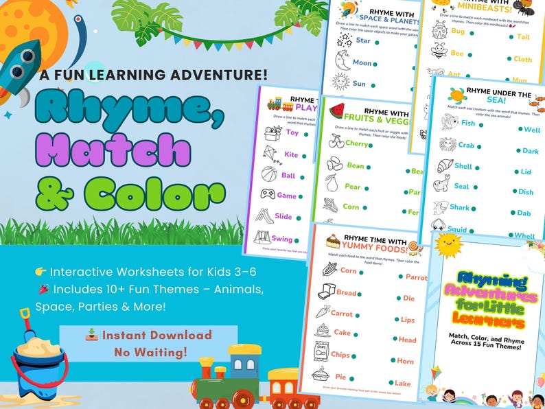 Rhyming Words Matching Worksheets: Fun Phonics Activities (PDF ...