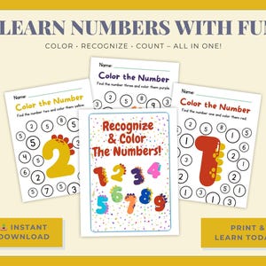 Colorful Number Recognition Worksheets • Preschool Math PDF • Counting ...
