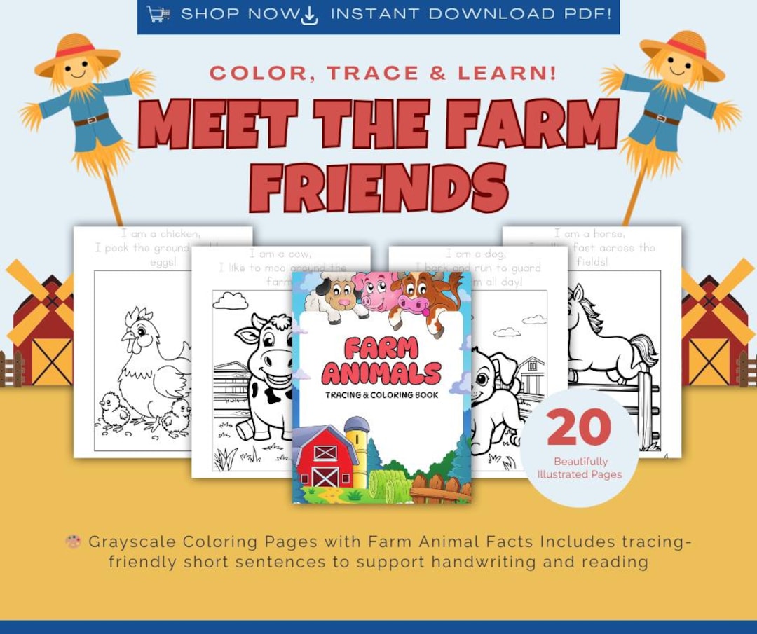 Farm Animal Coloring Pages for Kids | Grayscale Farm Animals Booklet ...