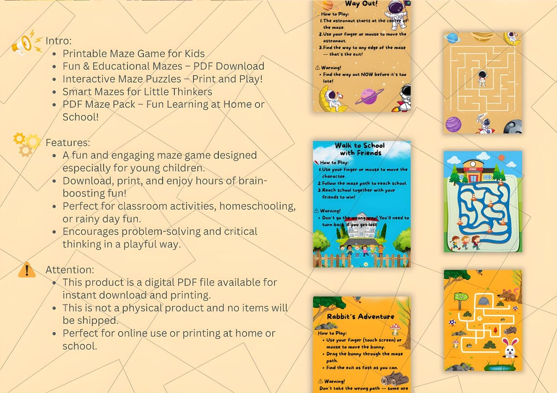 Printable Maze Game for Kids | Digital Download Activity | Education ...