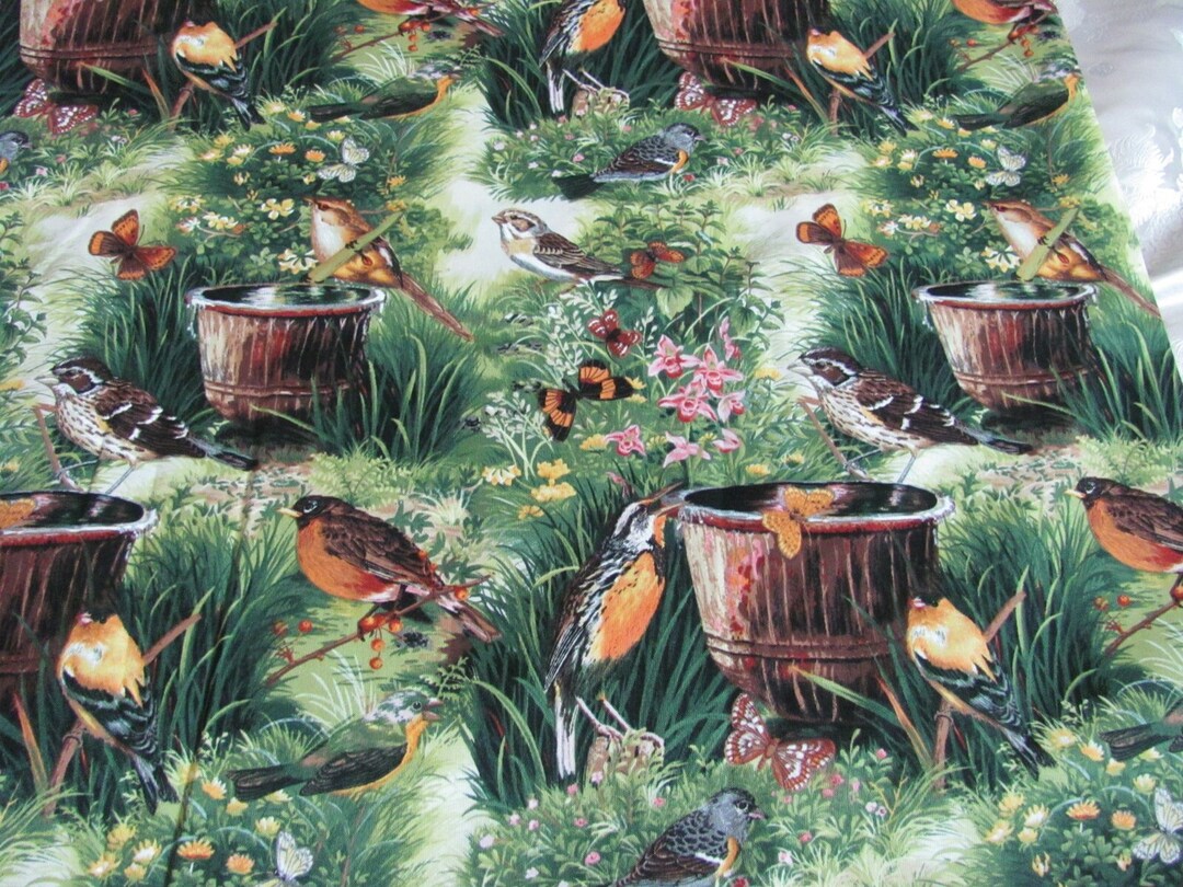 Bird Sipping // Michael Miller 100% Cotton Fabric Colorful Birds ...