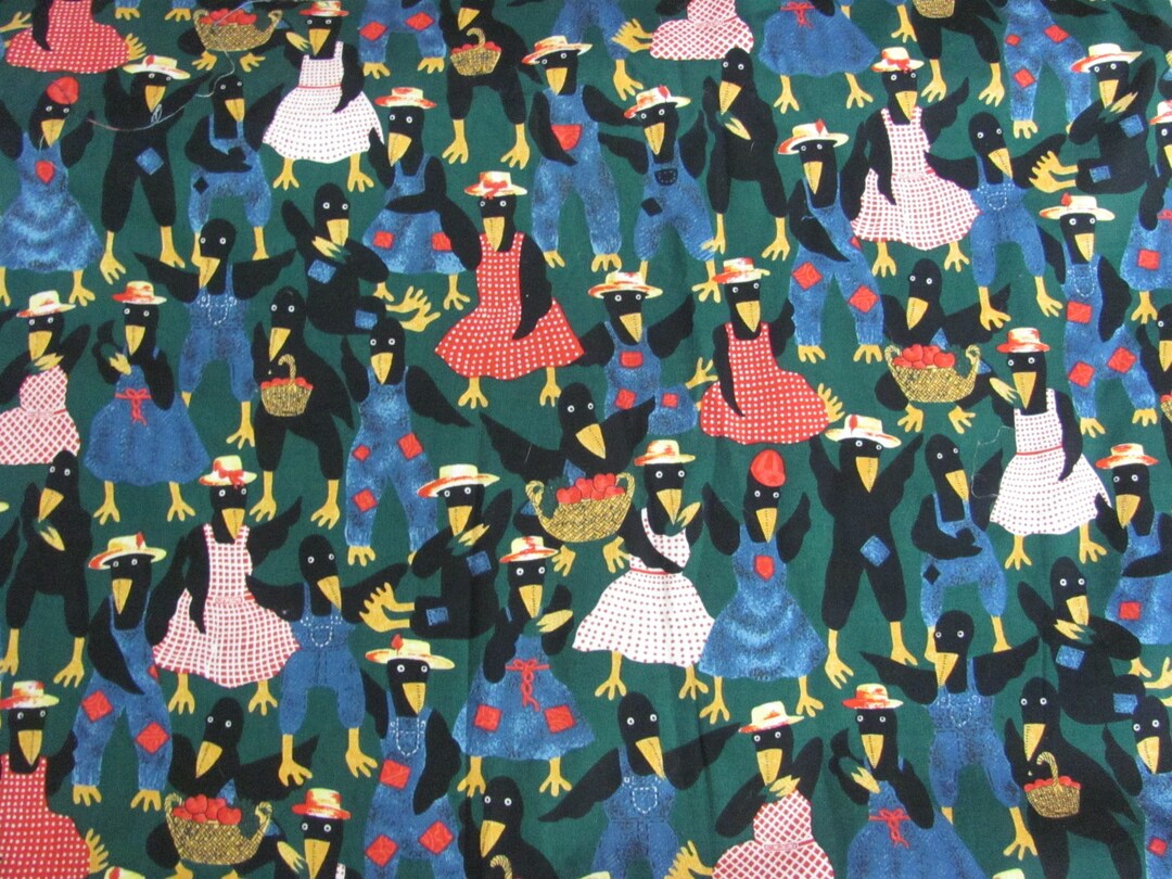Green Background Black Crows Country Themed 100% Cotton Quilt Fabric ...