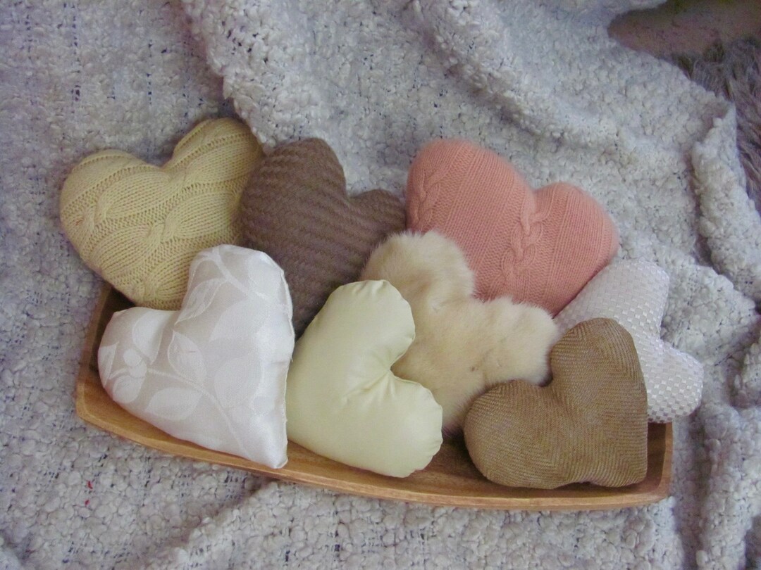 8 Heart Bowl Fillers Assorted Fabrics Leather Mink Sweater Textured ...