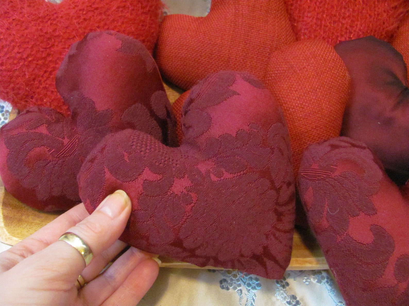 6 Heart Bowl Fillers Assorted Fabrics Sweater Textured Unique - Etsy